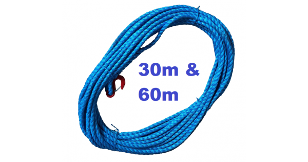 Secure pulley Rope - 30m long with hook end